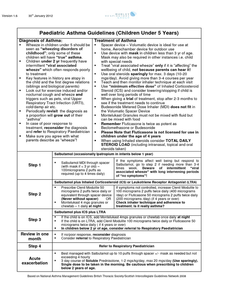 Paediatric Asthma Guidelines Under 5s V1.6 | PDF | Asthma | Clinical ...