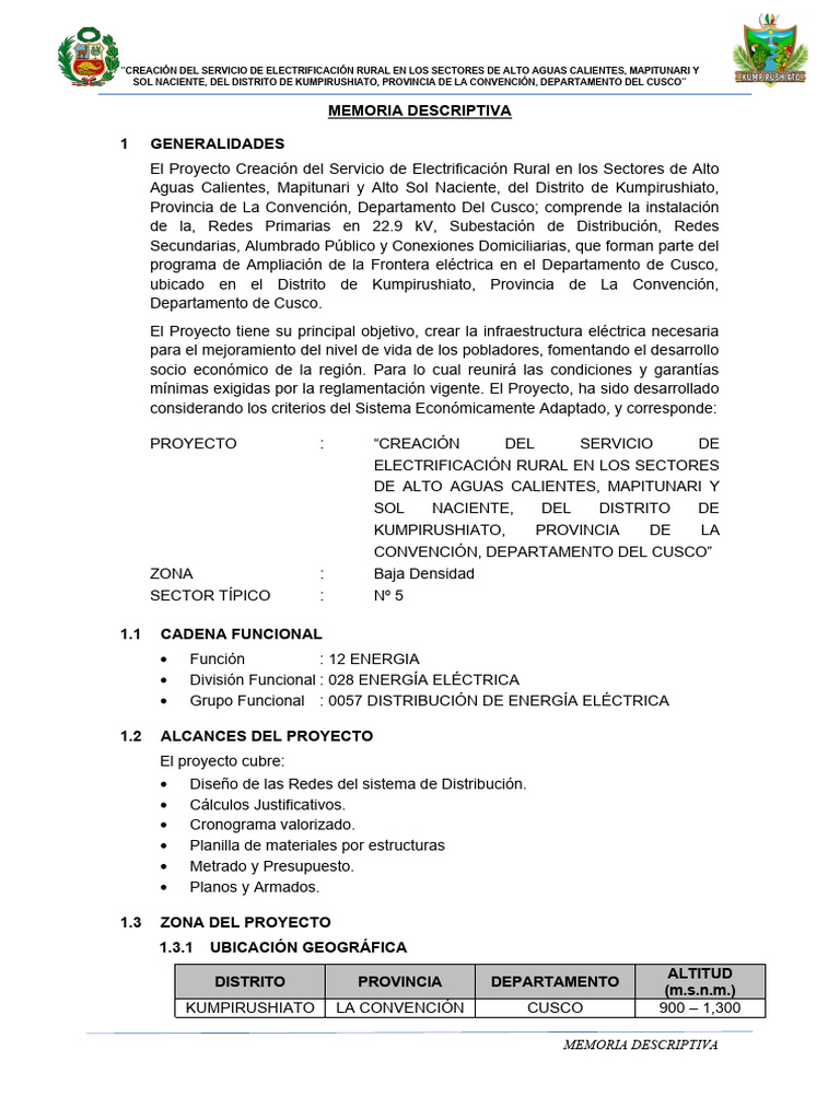 Memoria Descriptiva | PDF | Ingenieria Eléctrica | Aislador (Electricidad)
