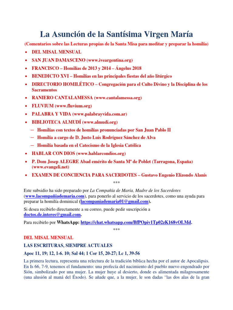 La Asuncion de La Santisima Virgen Maria | PDF | María, madre de Jesús | Cristo (título)