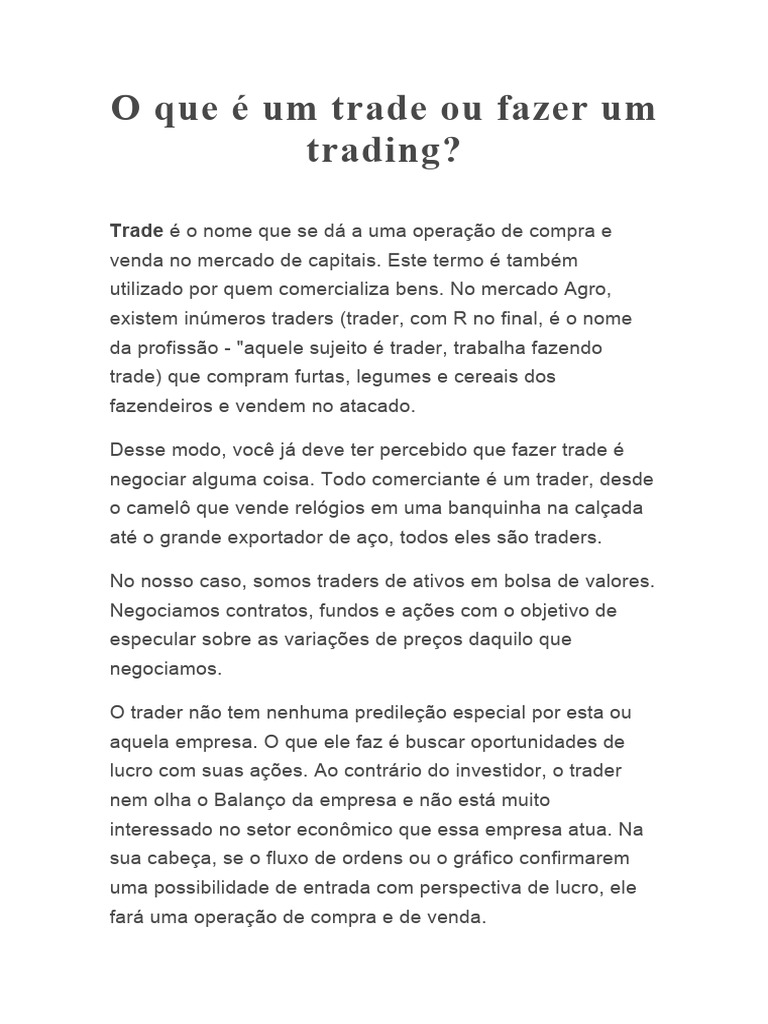 O Que É Um Trade Ou Fazer Um Trading | PDF | Dinheiro | Mercado (economia)