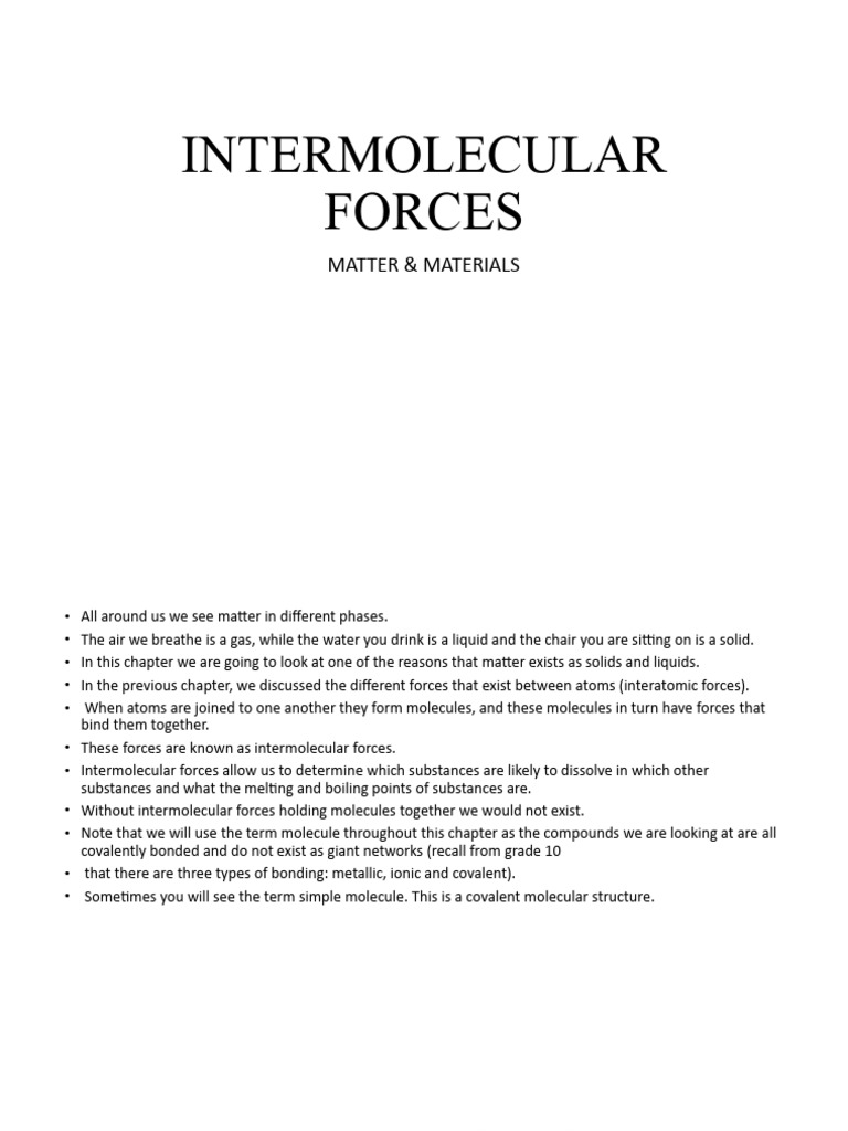 INTERMOLECULAR FORCES | PDF | Intermolecular Force | Chemical Polarity