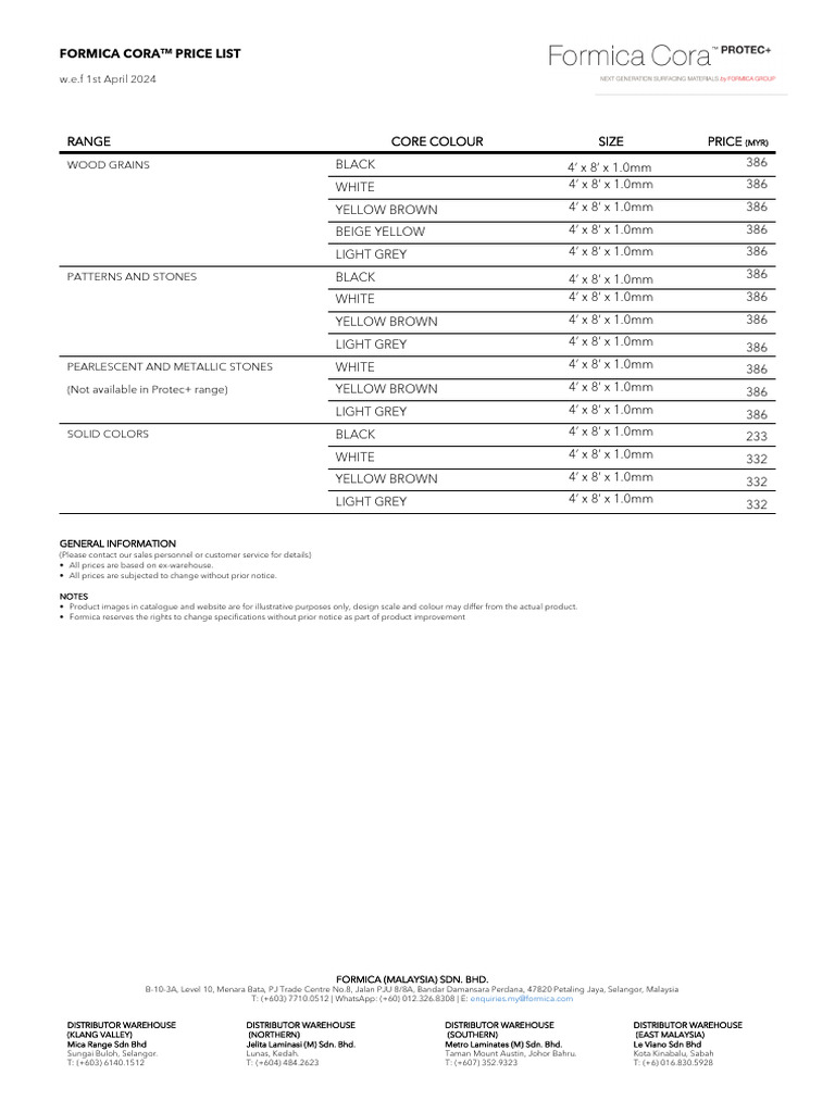 CORA Price List FMAL by Items | PDF | Color