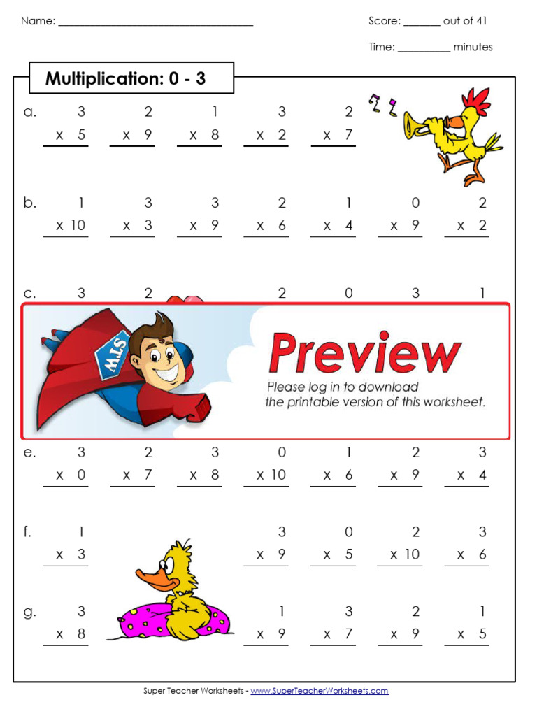 Multiplication Practice Worksheet 0-3 | PDF