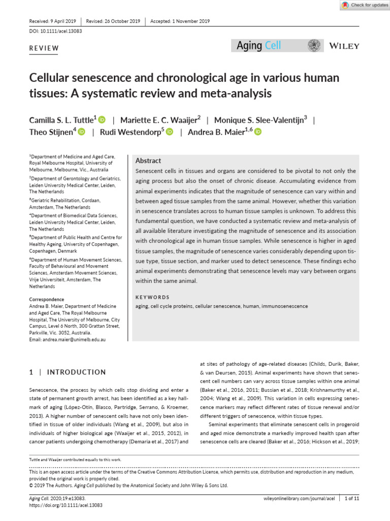 Aging Cell - 2019 - Tuttle - Cellular senescence and chronological age in various human tissues ...