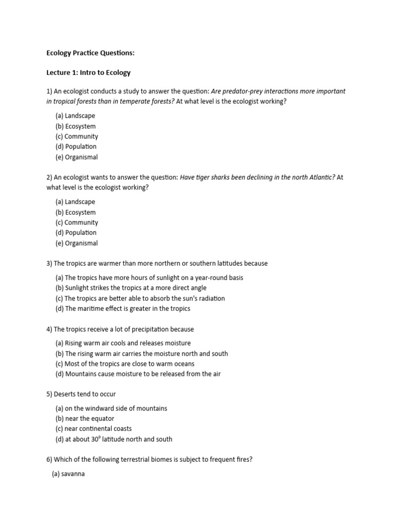 Ecology Practice Questions 2 | PDF | Primary Production | Ecosystem