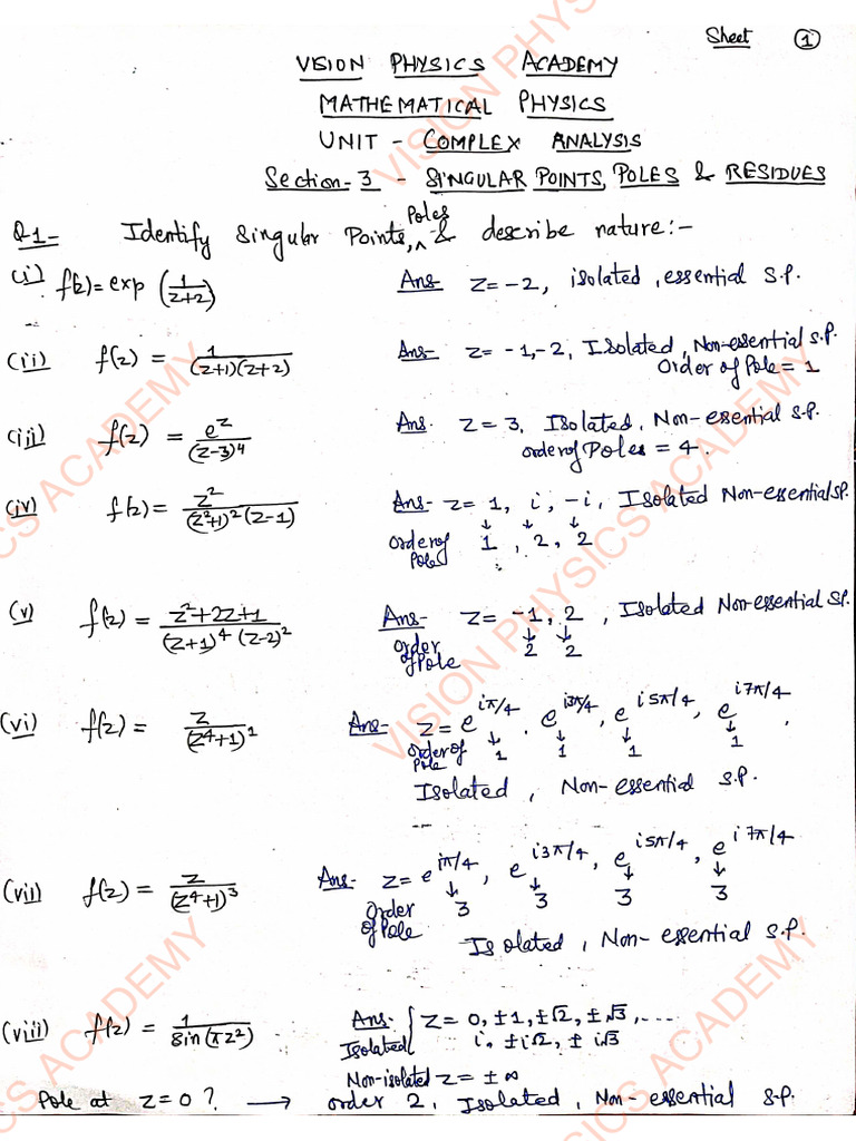Section 3 - Poles and Residues - Complex Analysis | PDF