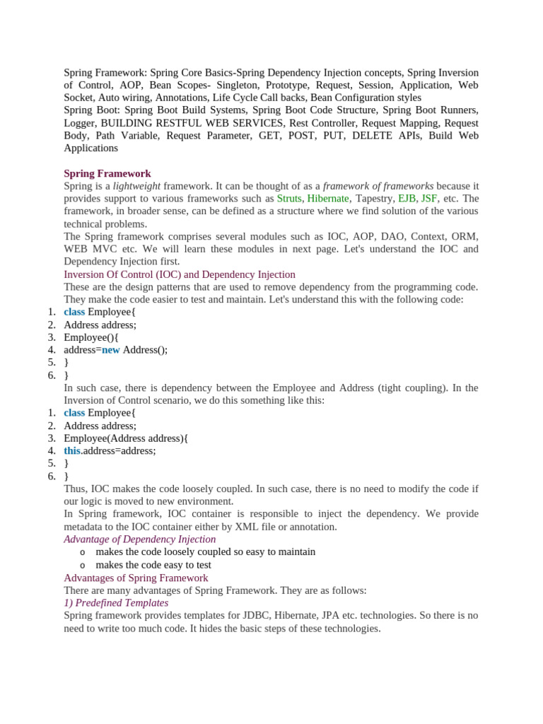 Unit 5 Spring Framework And Springboot Sachin Sir Pdf Spring Framework Class Computer