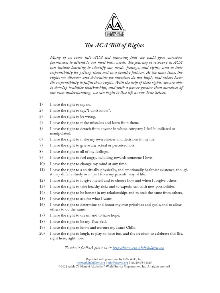 ACA Bill-of-Rights EN A4 | PDF | Social Psychology | Psychology