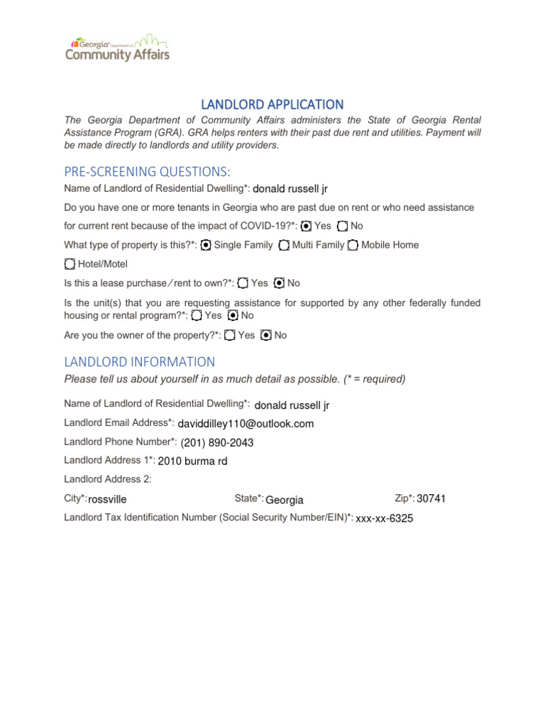 Completed Application | PDF | Lease | Landlord
