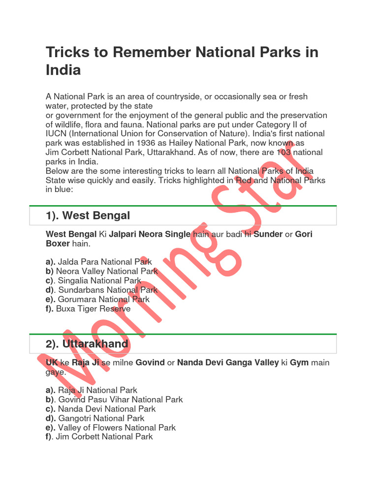 Mnemonic For National Parks | PDF | Science & Mathematics