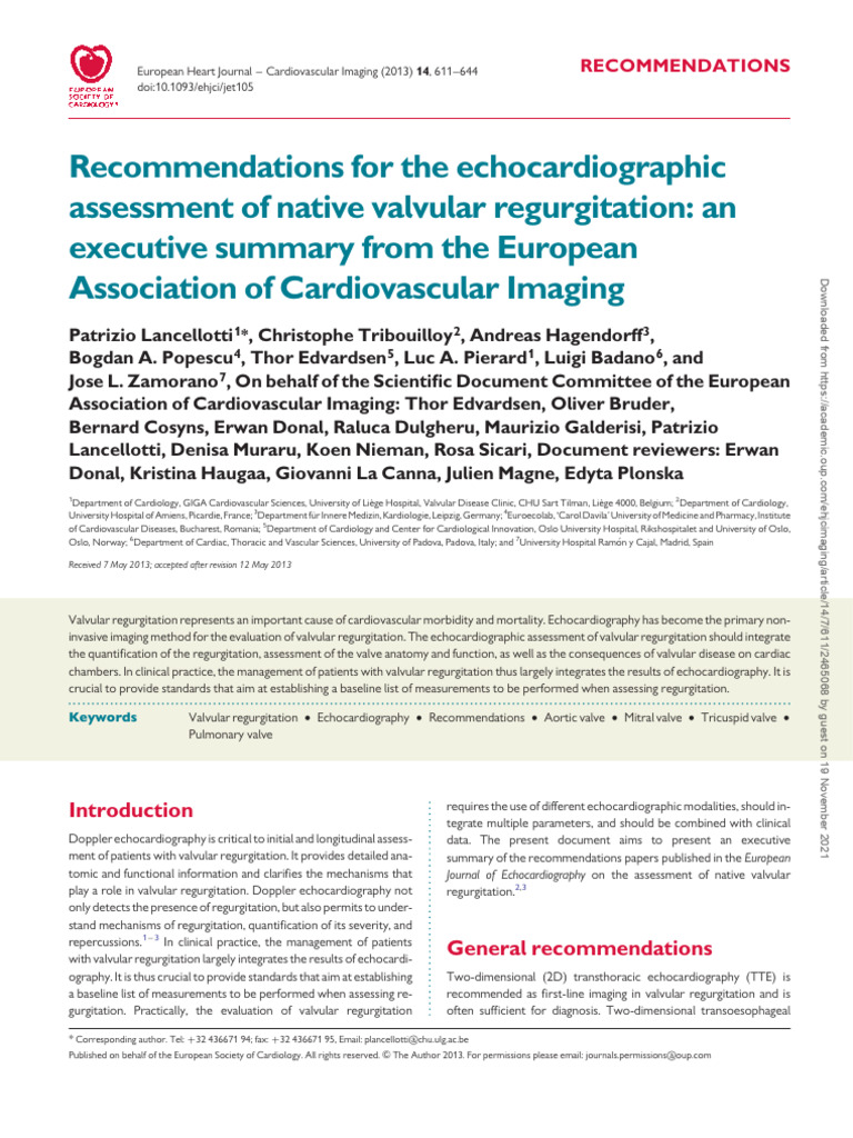 EACVI Ghid Reg Valvulare 2013 | PDF | Heart Valve | Echocardiography
