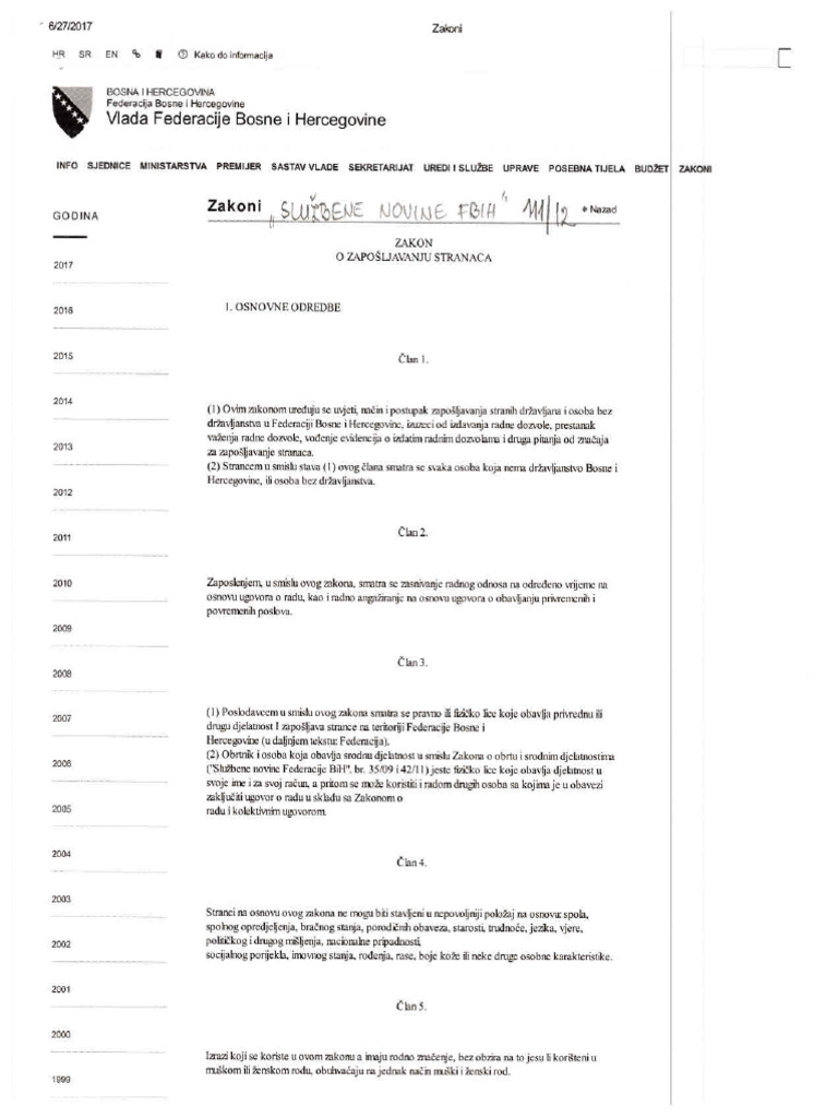 Zakon o Zaposljavanju Stranaca | PDF