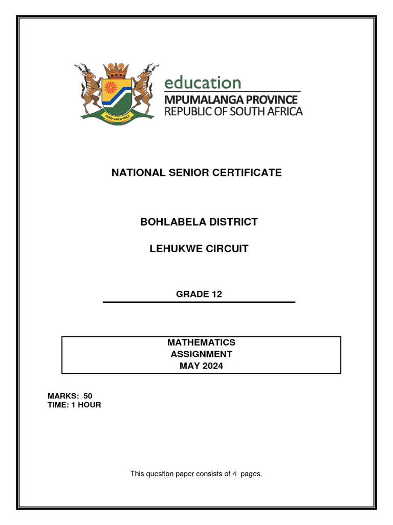 GRADE 12 TERM 2 ASSIGNMENT | PDF | Circle | Tangent