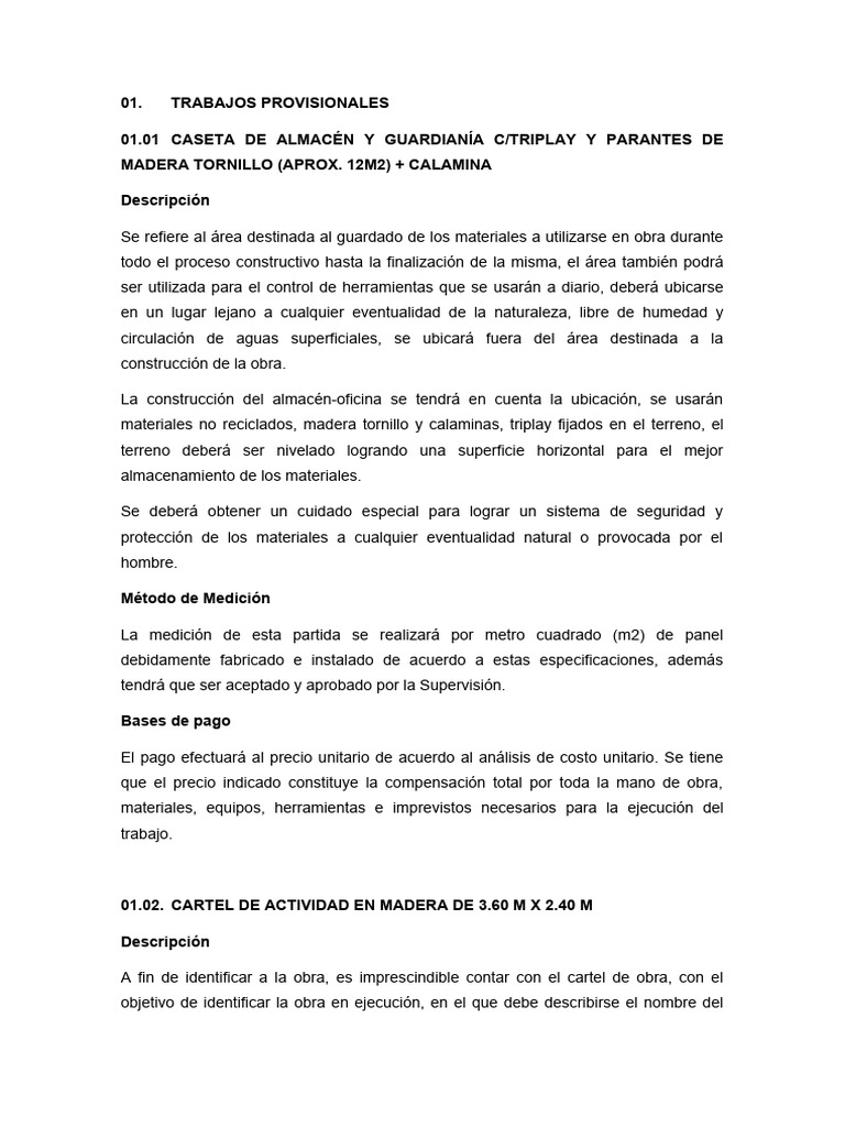 Especificaciones Tecnicas Trocha Carrozable Callatpampa | PDF