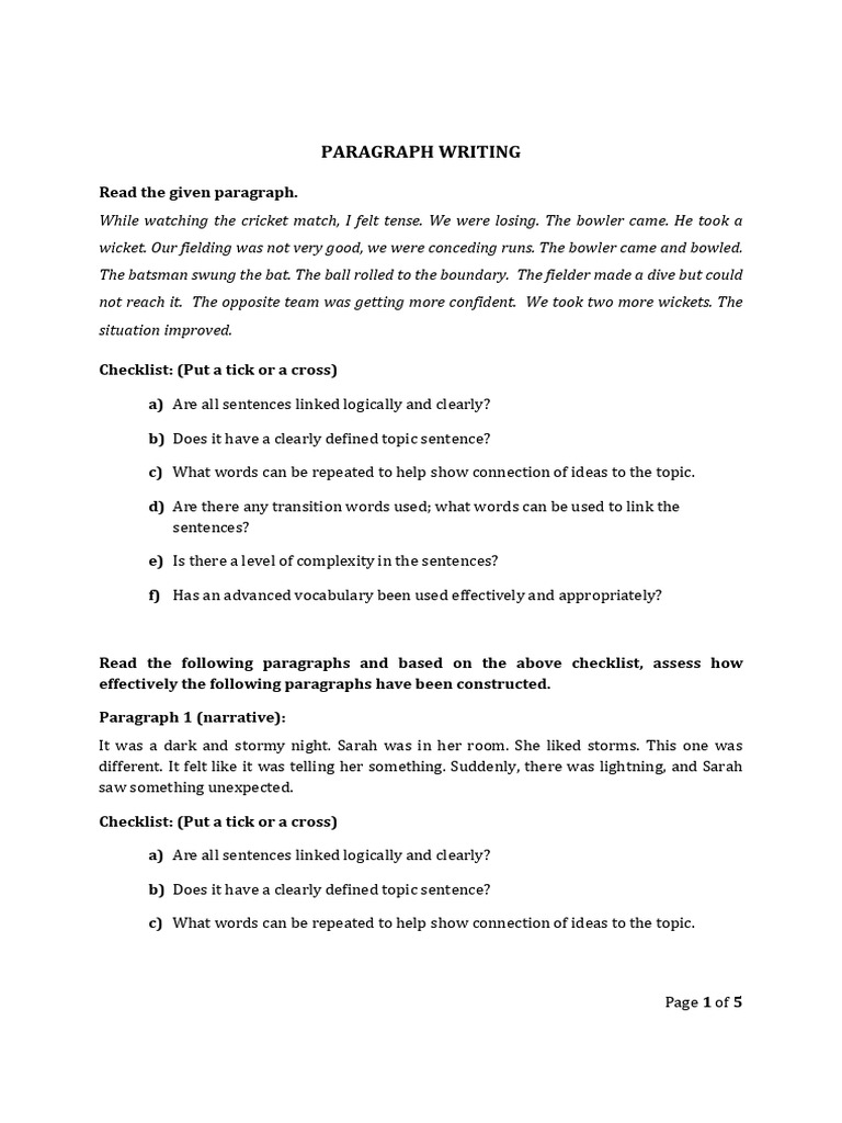 Paragraph Writing Class Activity | PDF | Bowling (Cricket) | Climate Change