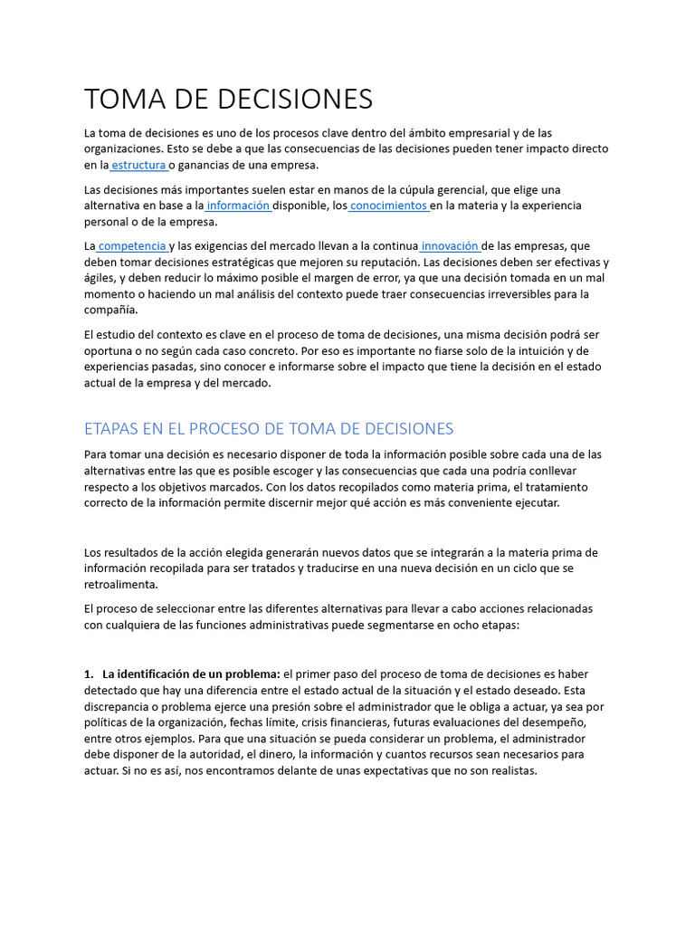 Toma de Decisiones | PDF | Toma de decisiones | Business