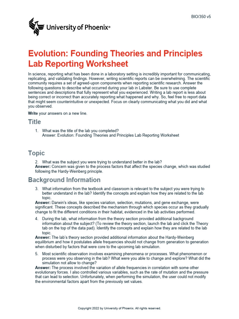 Bio350 v5 Wk7 Evolution Lab Report Observational - Edited | PDF ...