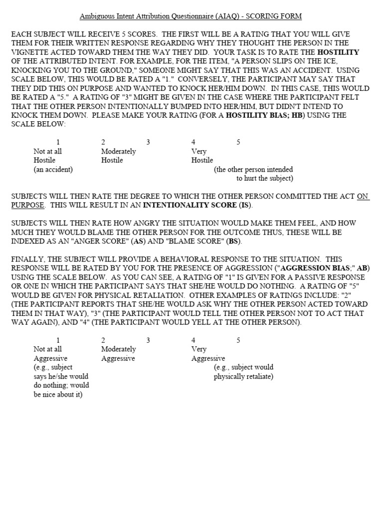 AIAQ_Scoring_Sheet | Download Free PDF | Psychology | Psychological Concepts
