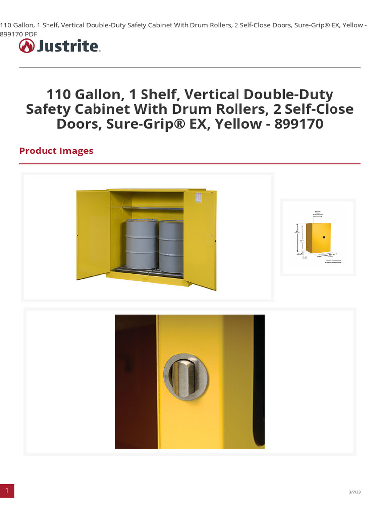 110 Gallon 1 Shelf Vertical Double Duty Safety Cabinet With Drum ...