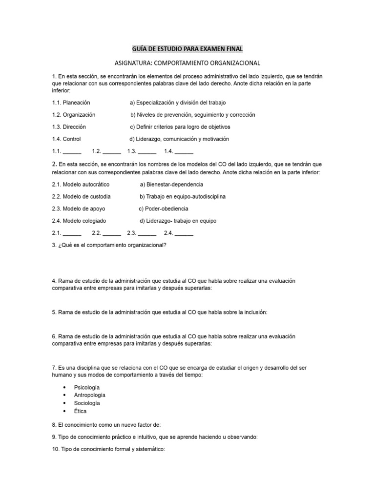 Guía de Estudio para Examen Final | PDF | Liderazgo | Las emociones