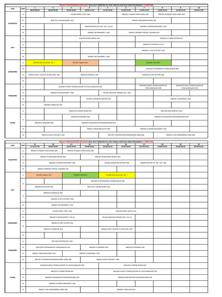 2016-2017 Guz Lisans Ders Programi | PDF