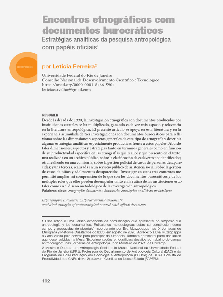 FERREIRA, Letícia. Encontros Etnográficos Com Documentos Burocráticos | PDF | Etnografia ...