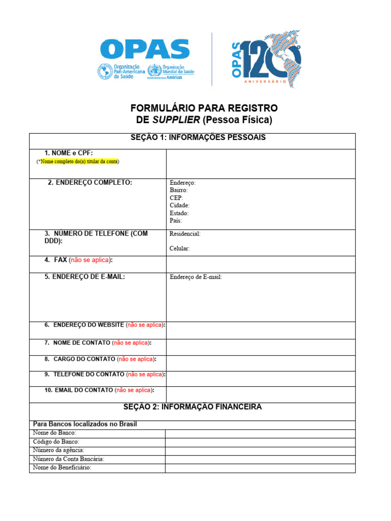 Formulário Opas Atualizado Mais Médicos | PDF