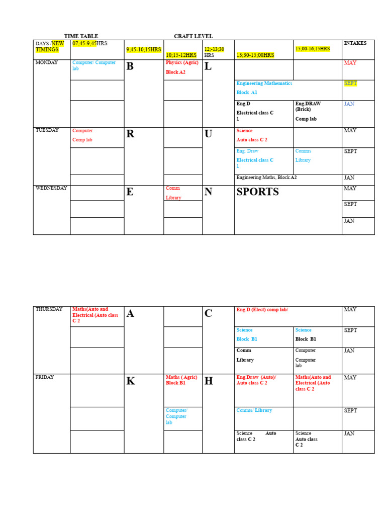 Time Table, 2024. Revised One | PDF | Science
