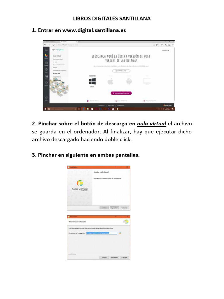 Guía de Instalación y Uso de Aula Virtual Santillana | PDF | Contraseña | Usuario (informática)
