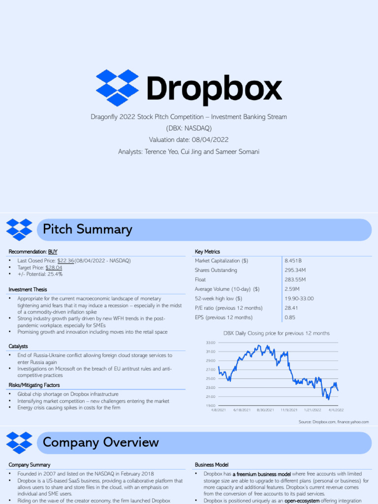 Dropbox Stock Pitch Final | PDF | Cloud Computing | Investing