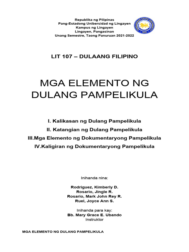 K. Mga Elemento NG Dulang Pampelikula | PDF