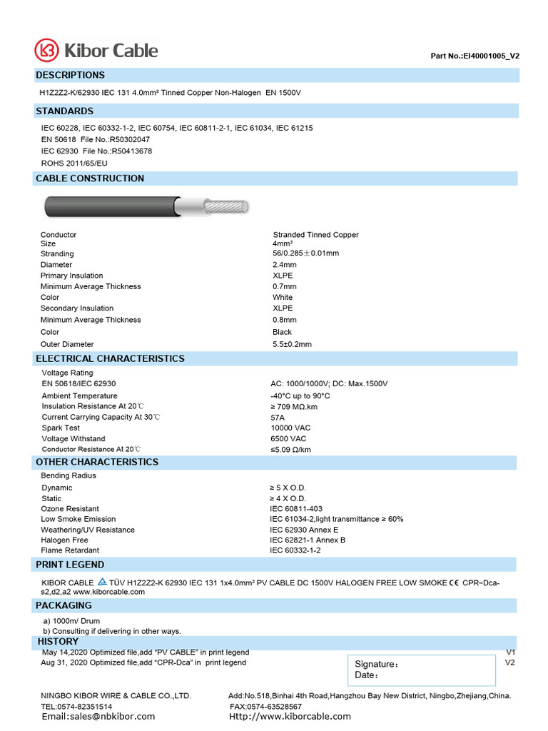 Ficha Tecnica Cable Kibor | PDF | Alternating Current | Insulator ...