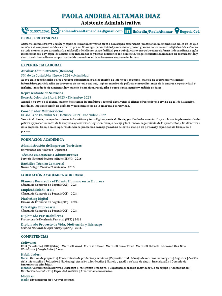 CV Paola Altamar Ats | PDF | Microsoft | Logística