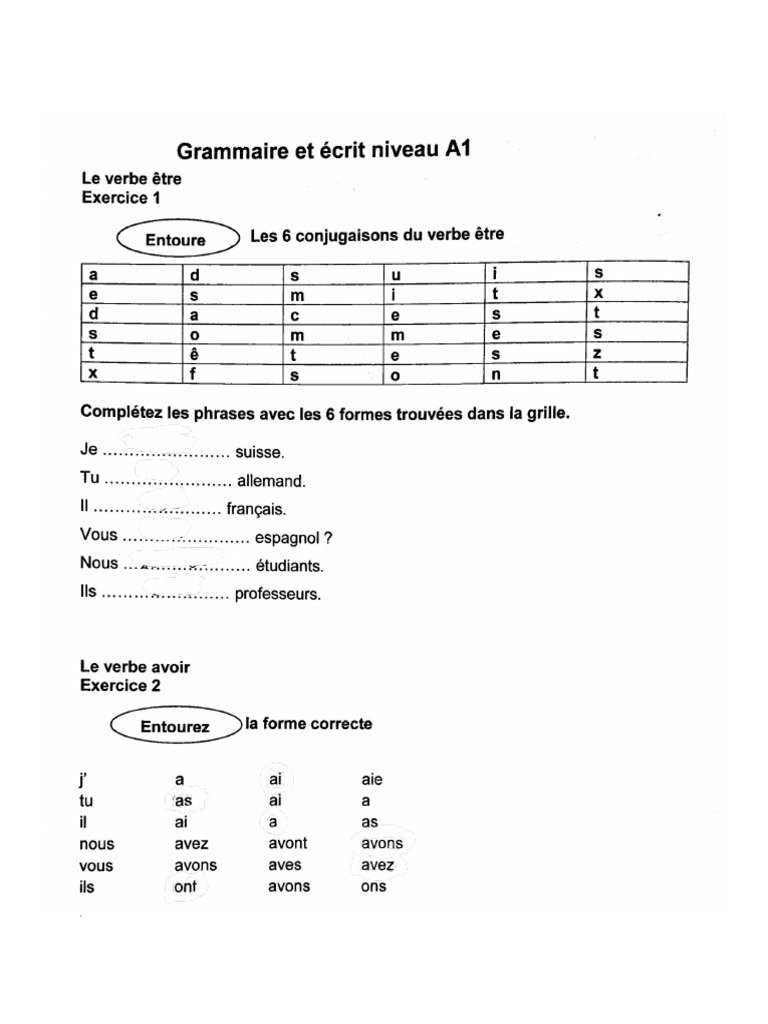 Grammaire et écrit niveau A1 | PDF