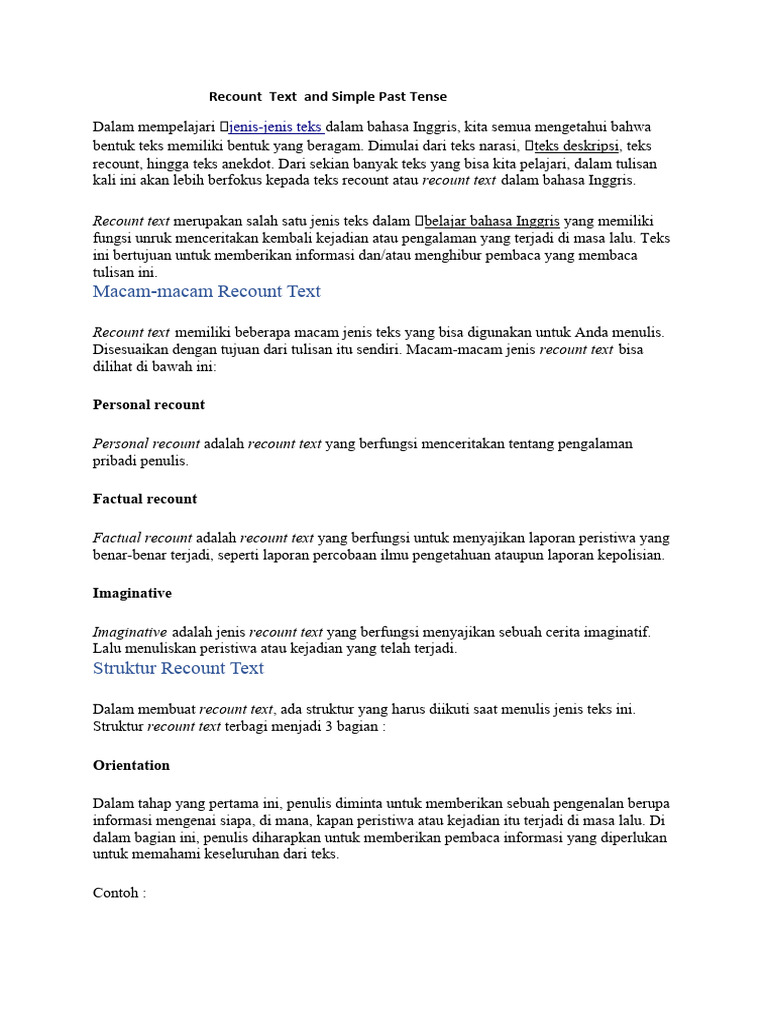 Recount Text and Simple Paste Tense | PDF