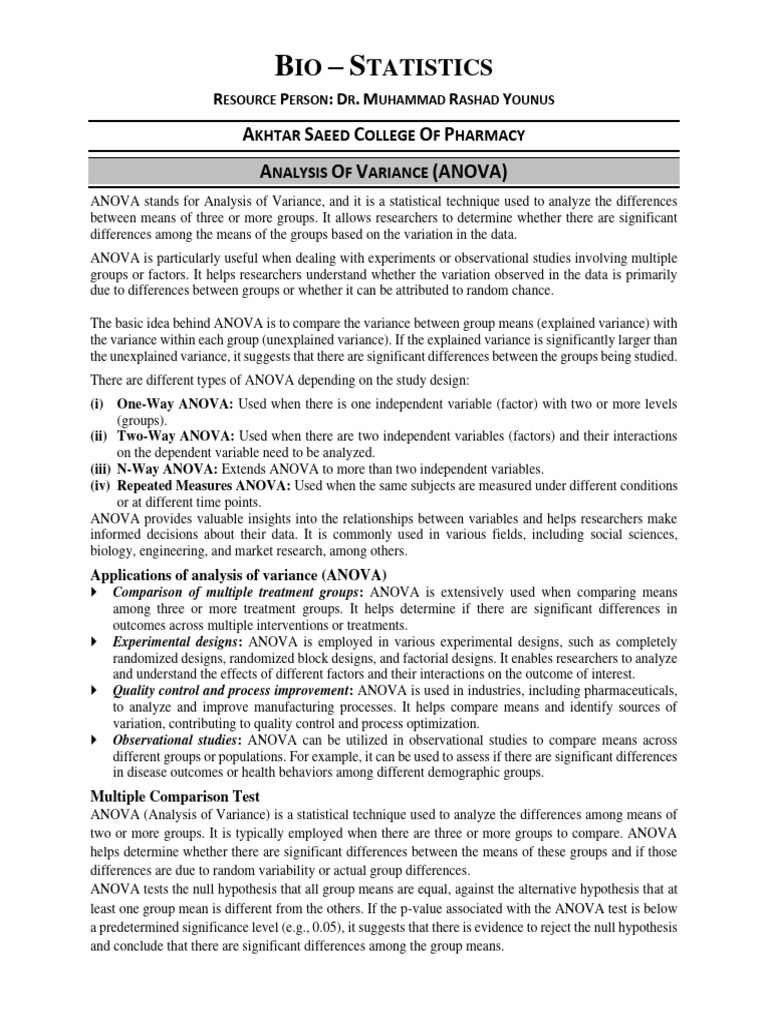 ANOVA & Design of Experiment (Definitions) | PDF | Analysis Of Variance | Experiment