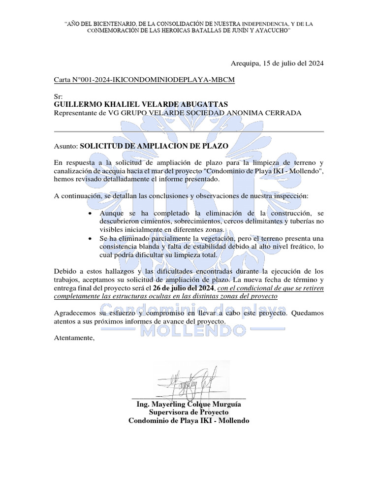 Respuesta Solicitud de Ampliacion de Plazo | PDF