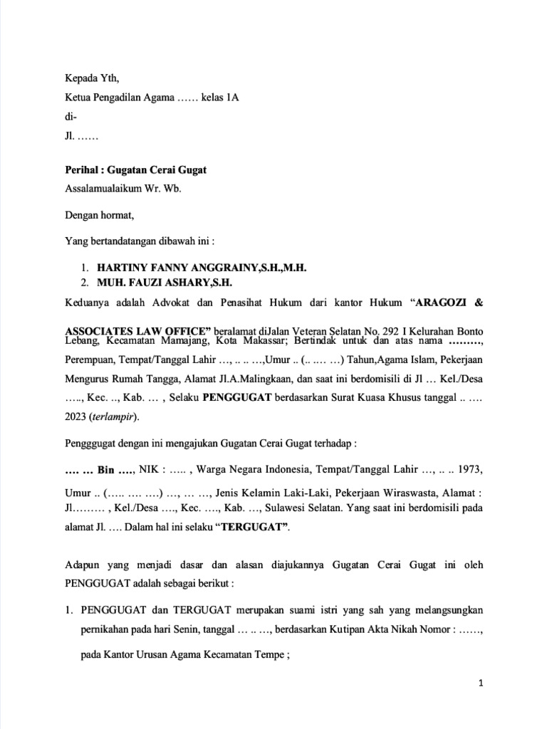 PDF Draft Gugatan Cerai KDRT Compress | PDF