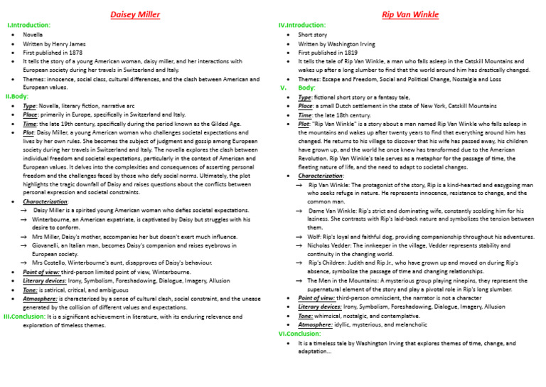 Irony in Daisy Miller and Rip Van Winkle | PDF | Rip Van Winkle