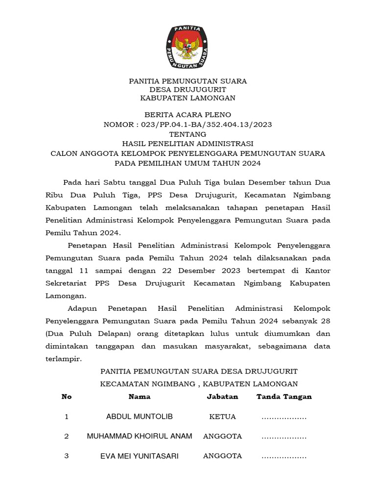 7 BERITA ACARA HASIL ADMINISTRASI KPPS-Gurit | PDF