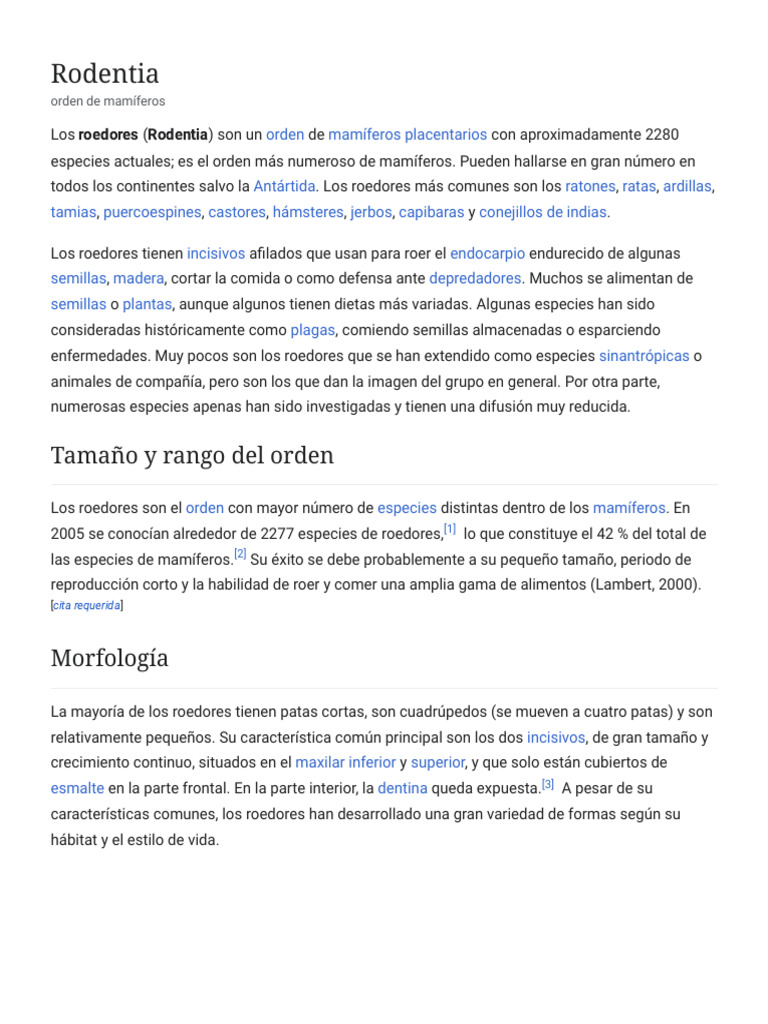 Rodentia - Wikipedia, la enciclopedia libre | PDF | Roedor | Zoología