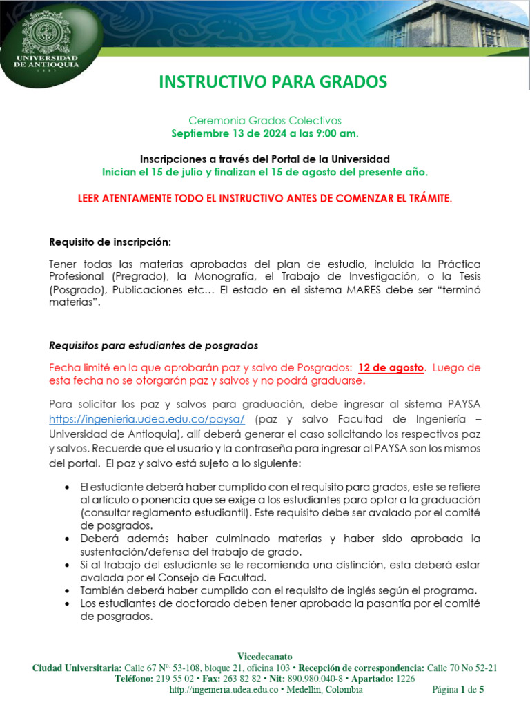 Instructivo Grados Septiembre 13 - 2024 | PDF | Crecimiento personal y profesional