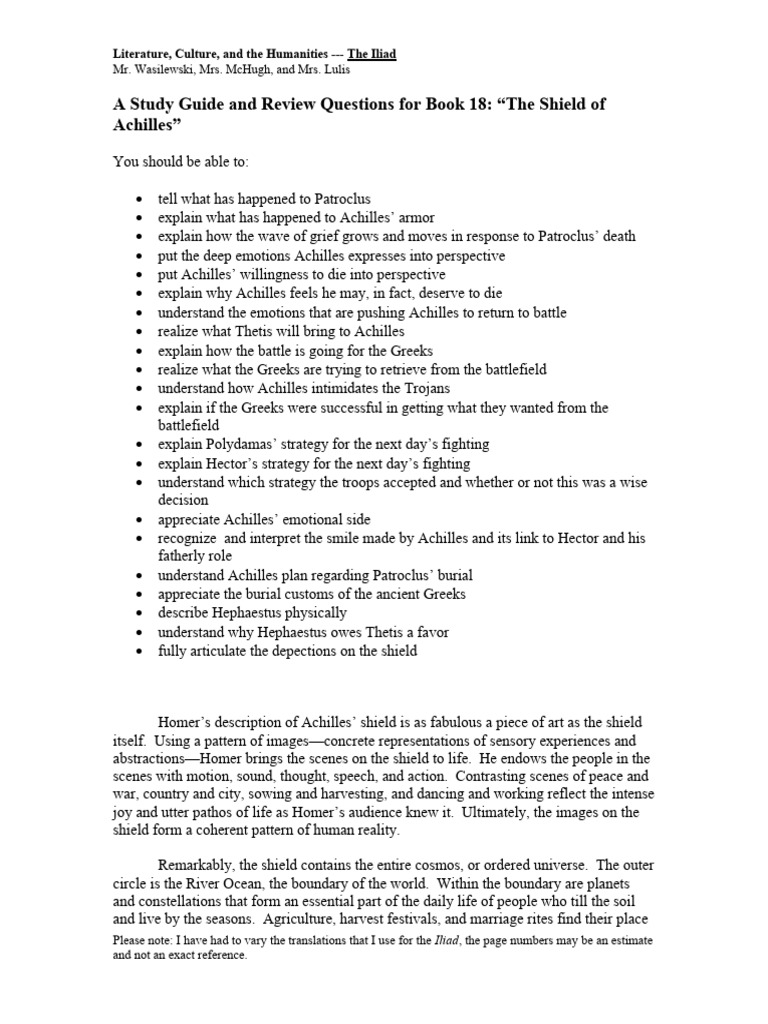 Achilles' Shield: Insights from Book 18 | PDF | Iliad | Achilles