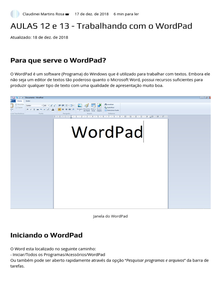 AULAS 12 e 13 - Trabalhando Com o WordPad | PDF | Janela (informática) | Cor