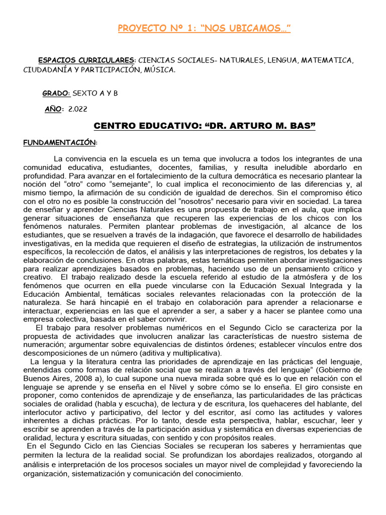 Proyecto 2022 Nos Ubicamos - Imprimir | PDF | Aprendizaje | Enseñando