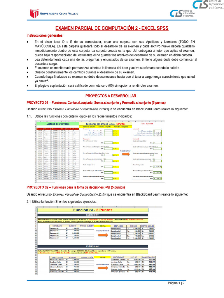EXAMEN PARCIAL DE C2 - EXCEL SPSS - Examen 1 | PDF | Informática | Software
