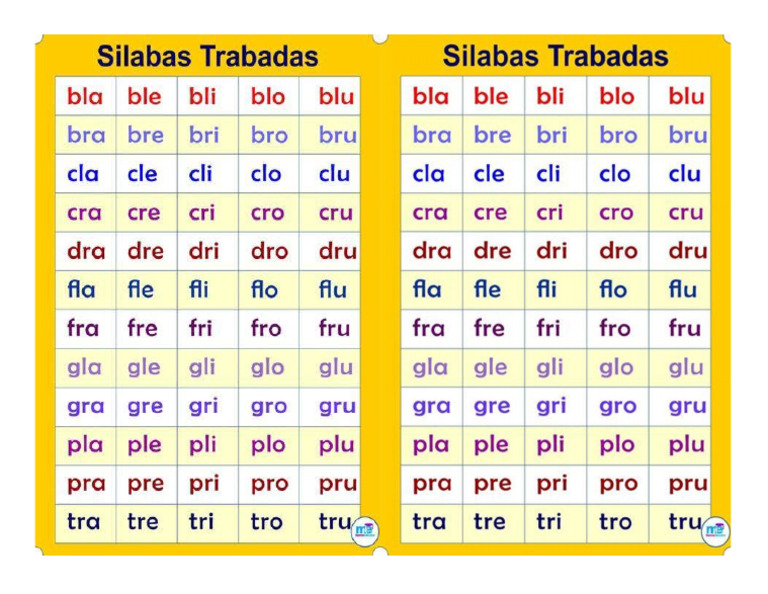 Refuerzo Silabas Trabadas - Marzo 13 | PDF