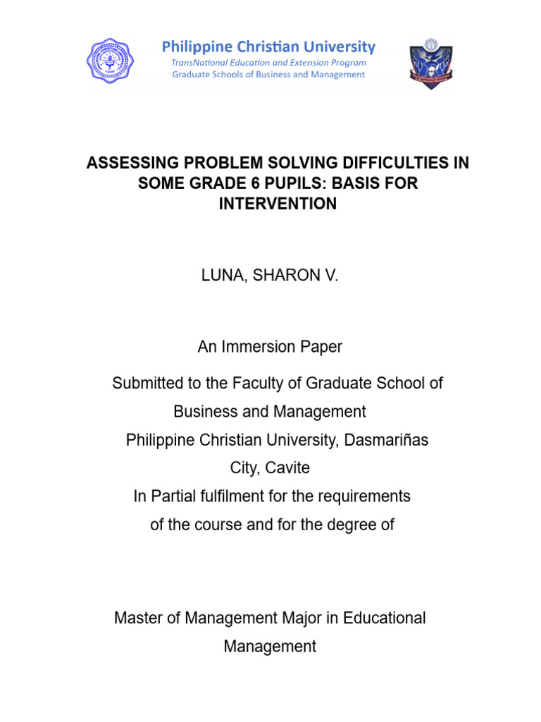 Assessing Problem Solving Difficulties in | PDF | Teachers | Mathematics