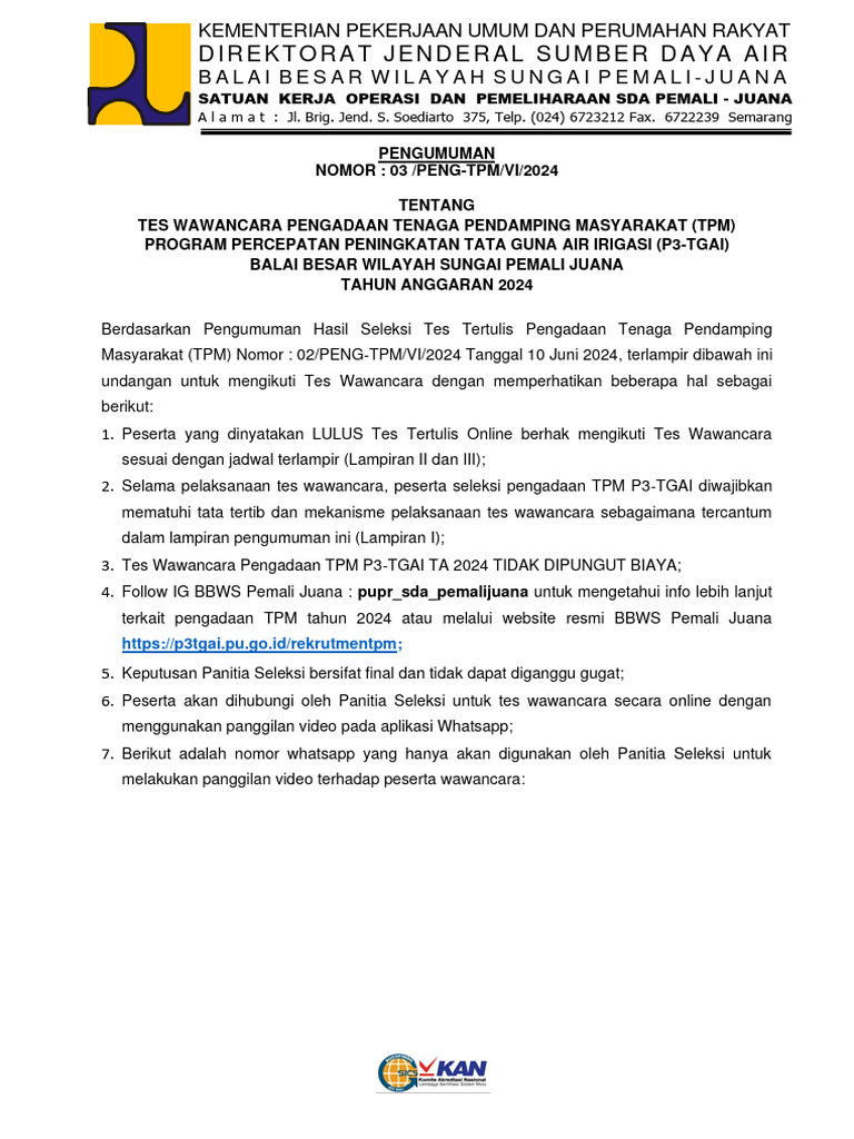 Tes Wawancara TPM P3-TGAI 2024 | PDF
