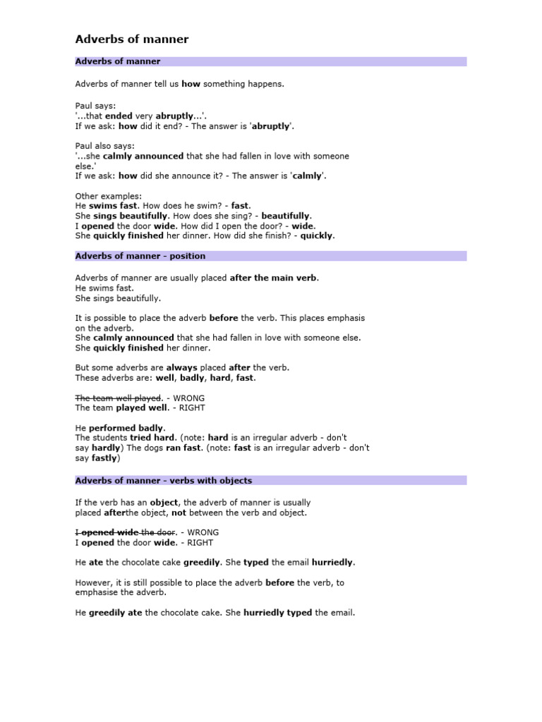 Understanding Adverbs of Manner | PDF | Adverb | Verb